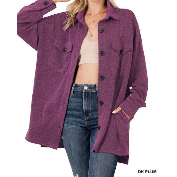 Zenana Outfitters | Tops | New Zenana Kendall Oversized Shacket In Dark ...